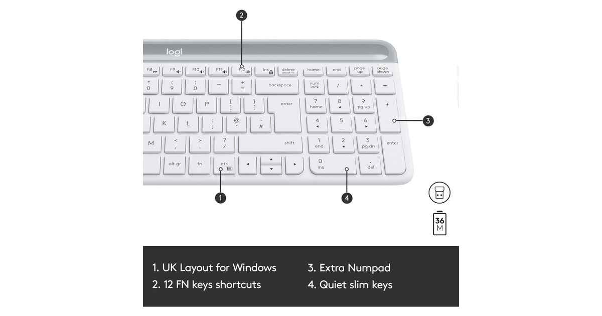 Logitech MK470 Slim Combo, Desktop-Set weiß, DE-Layout, Scherenmechanik