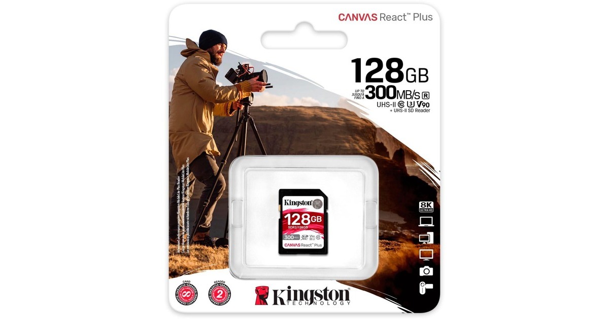 Kingston Canvas React Plus 128 GB SDXC, Speicherkarte schwarz, UHS-II U3, Class 10, V90