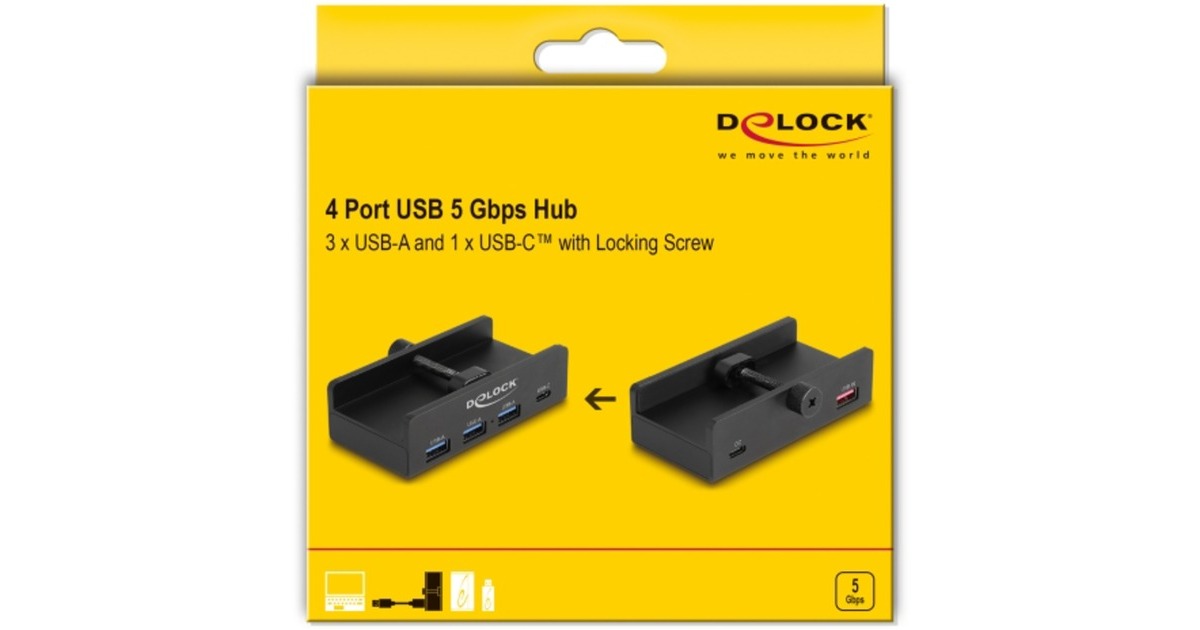 DeLOCK Externer USB 5 Gbps 4 Port Hub 3 x USB Typ-A und 1 x USB Type-C ...