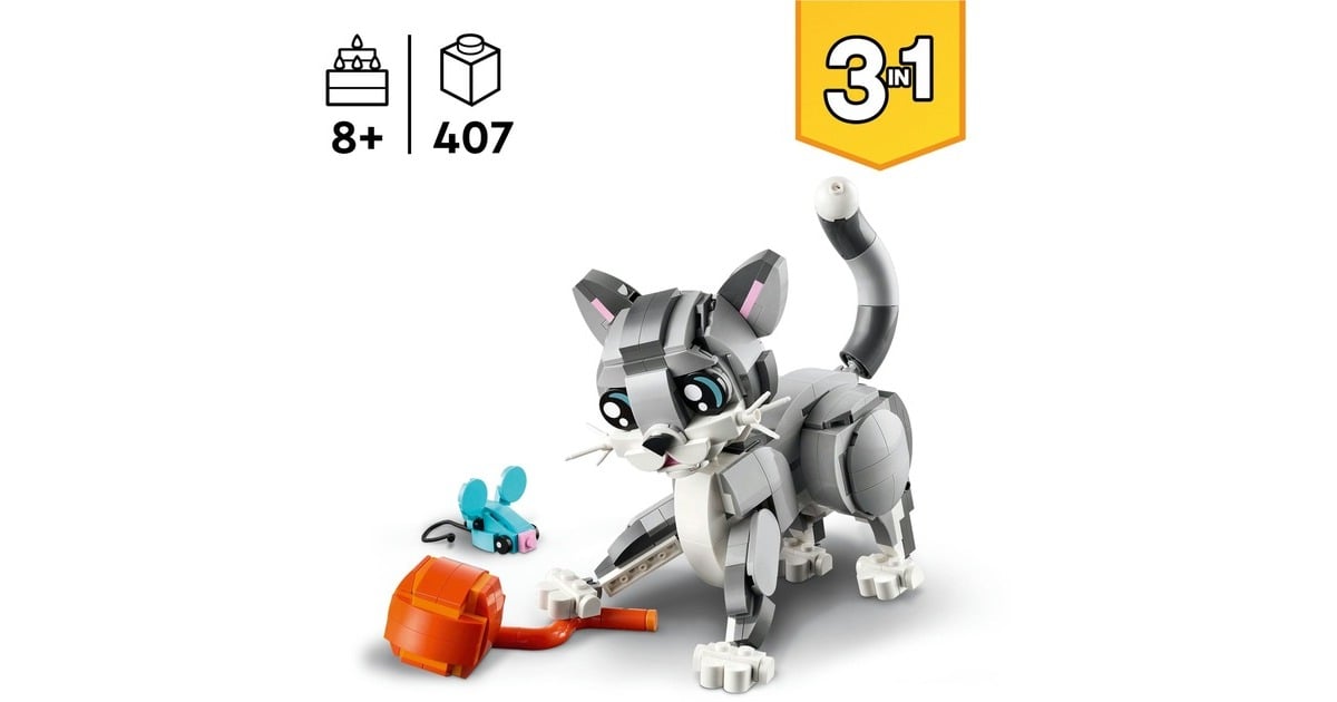 LEGO 31163 Creator 3-in-1 Graue Katze, Konstruktionsspielzeug