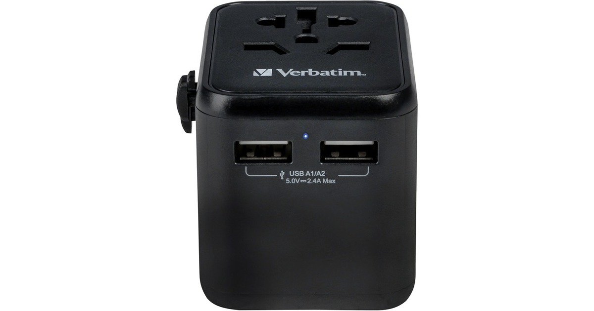 Verbatim Universal-Reiseadapter UTA-01, Reisestecker schwarz, 2x USB-A