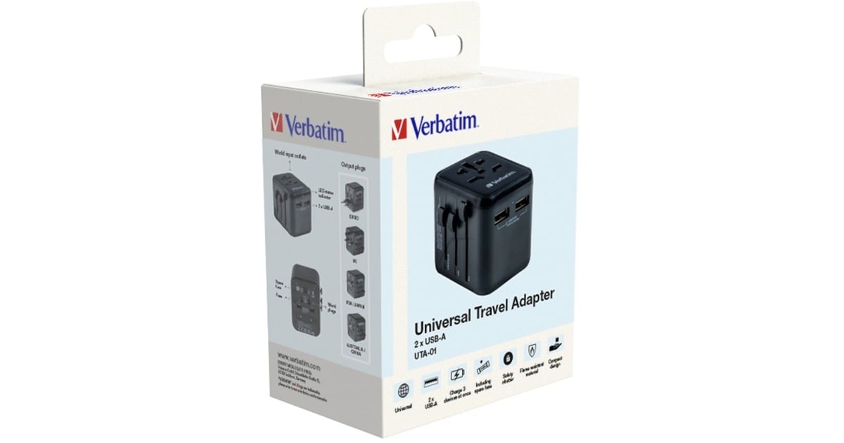 Verbatim Universal-Reiseadapter UTA-01, Reisestecker schwarz, 2x USB-A