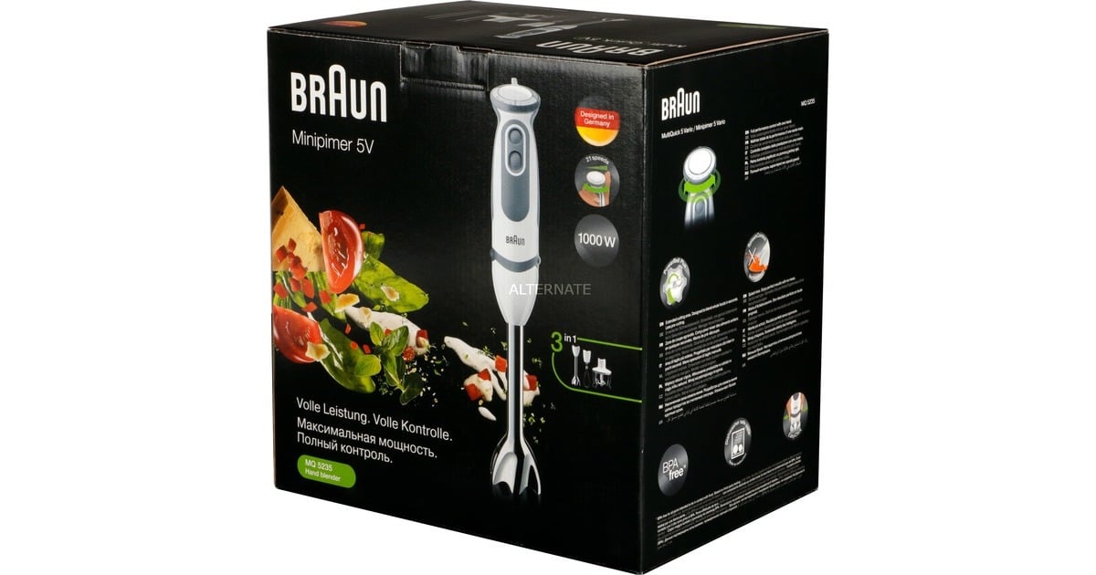Braun MultiQuick 5 Stabmixer Vario MQ 5235 weiß/grau, 1.000 Watt, mit ...