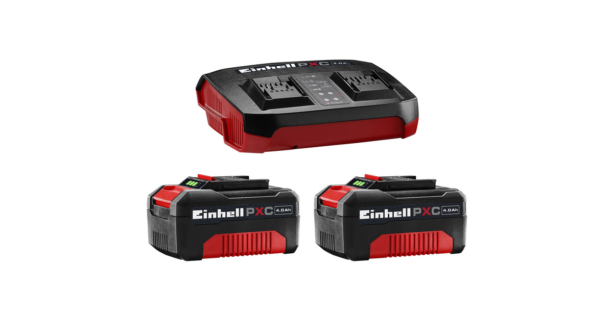 EINHELL 2x 4,0Ah & Twincharger Kit, Set schwarz/rot