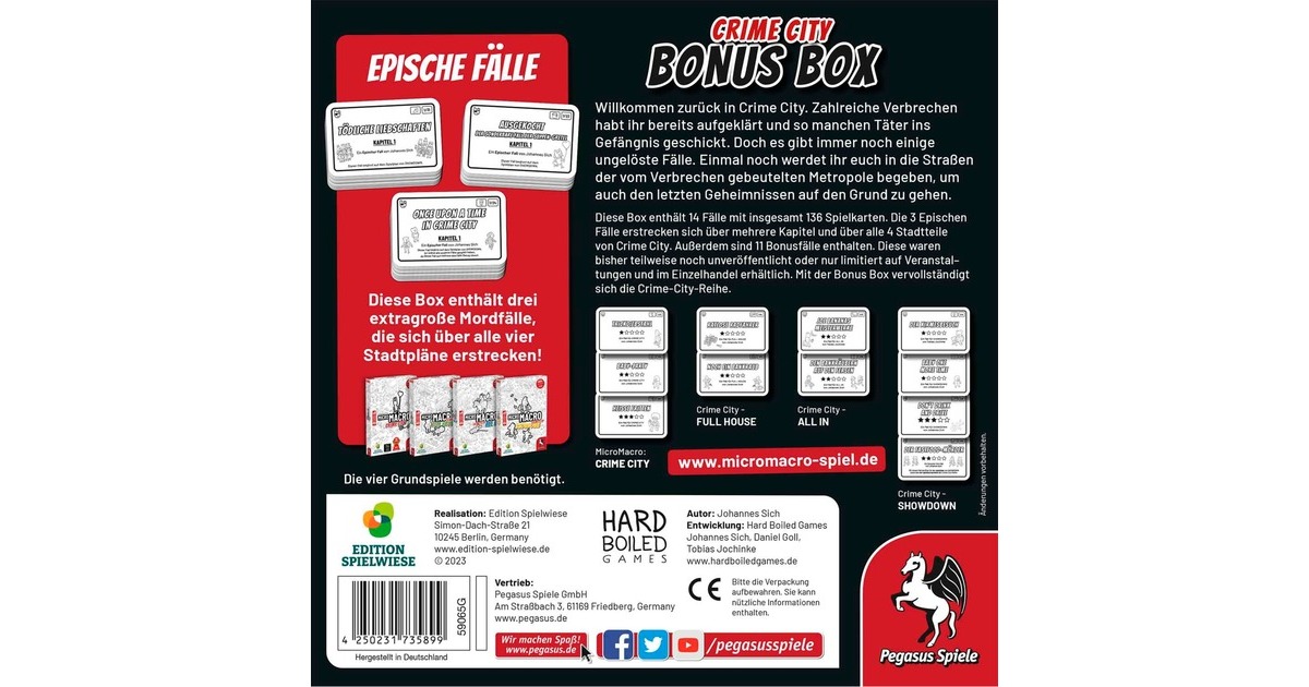 Pegasus MicroMacro: Crime City - Bonus Box, Brettspiel Erweiterung