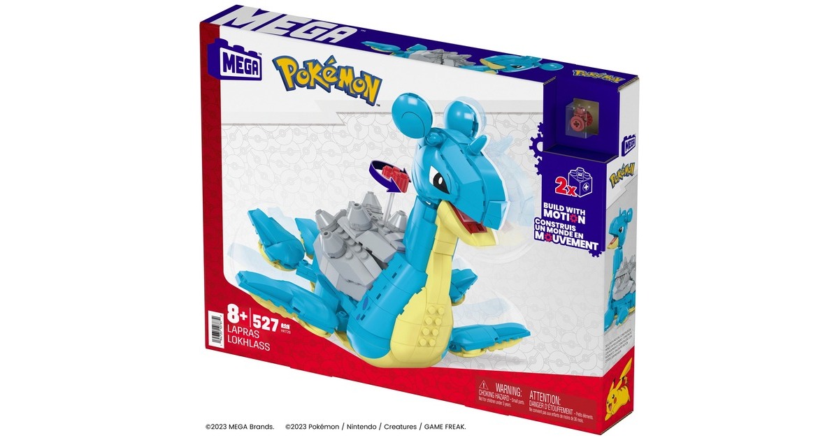 Mattel MEGA Pokémon Lapras Bauspielzeug-Set mit Actionfigur, Konstruktionsspielzeug 527 Teile