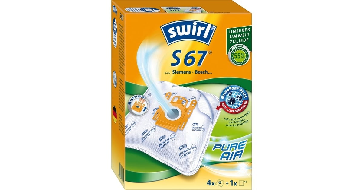 Swirl Staubsaugerbeutel S67 AirSpace MicroPor Plus 4 Beutel + 1 Filter ...