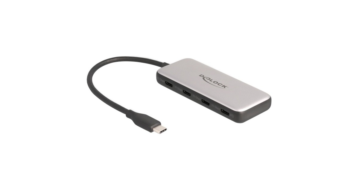 DeLOCK USB 10 Gbps USB Type-C Hub mit 4 x USB Type-C, USB-Hub grau