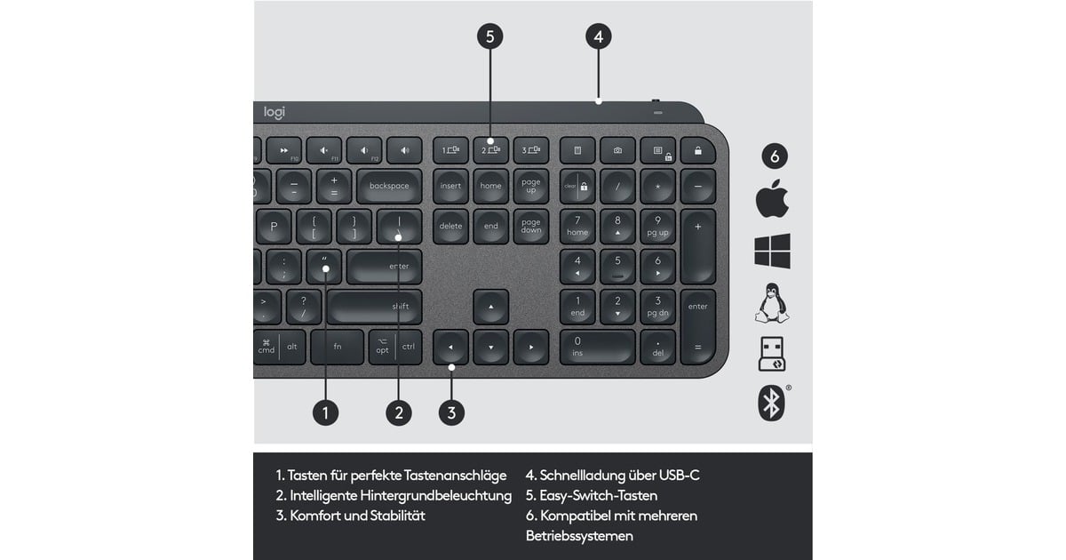 Logitech MX Keys for Business, Tastatur graphit, DE-Layout