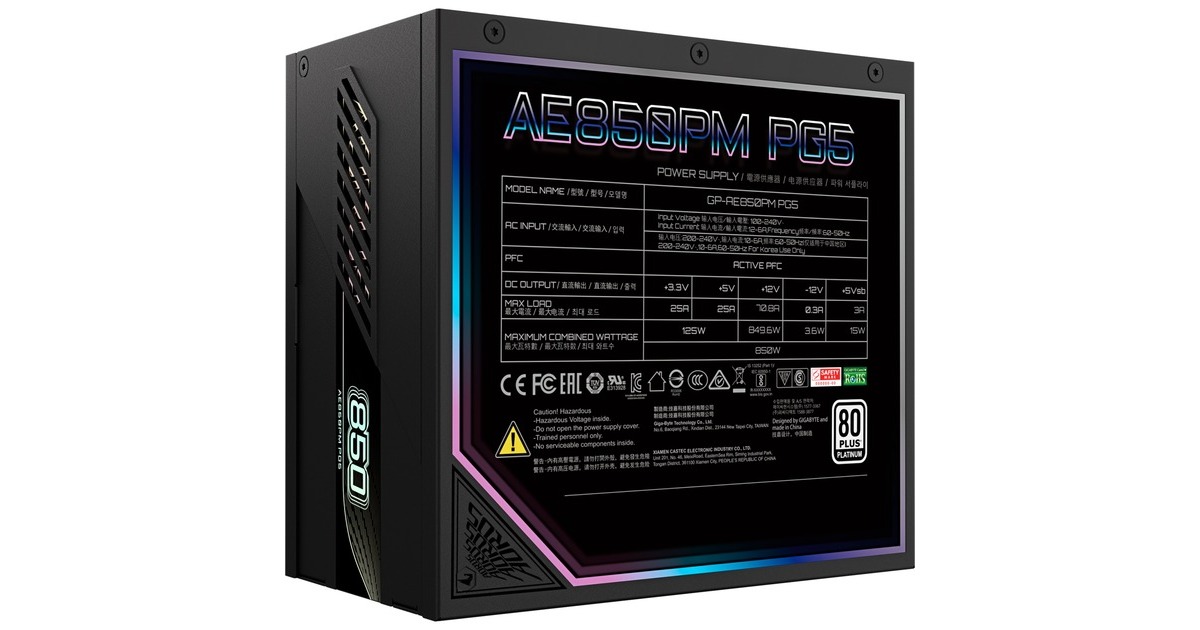 GIGABYTE GP-AE850PM PG5, PC-Netzteil schwarz, 850 Watt Outlet