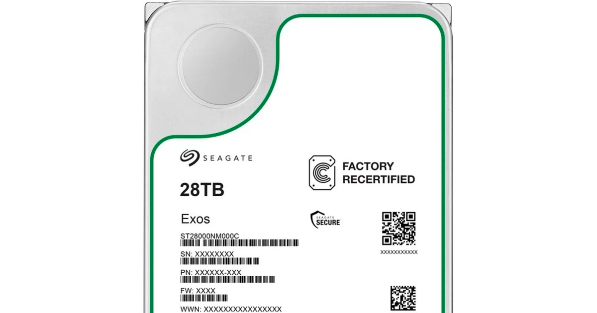 Seagate Exos 28 TB Generalüberholt, Festplatte SATA 6 Gb/s, 3,5"