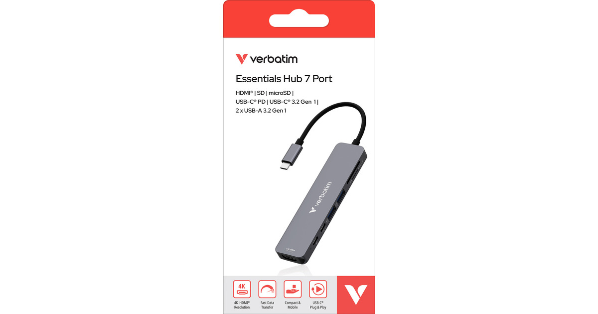 Verbatim USB-C Essentials Multiport-Hub, Card Reader, Dockingstation silber