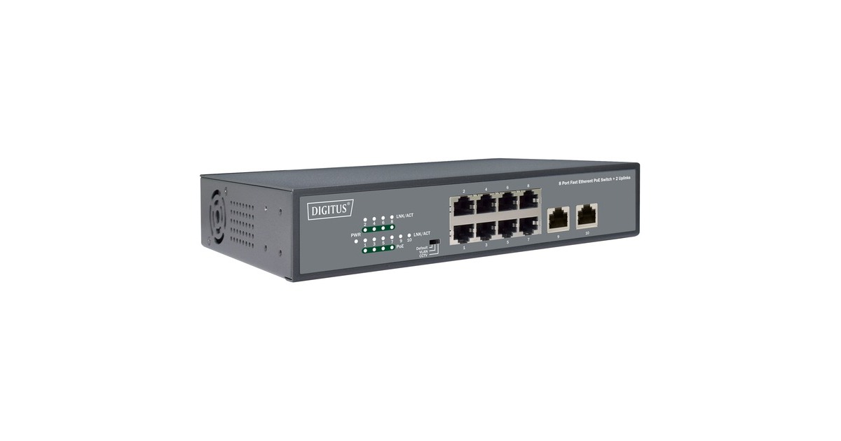Digitus 8-Port Fast Etherent PoE-Switch + 2 Uplinks schwarz