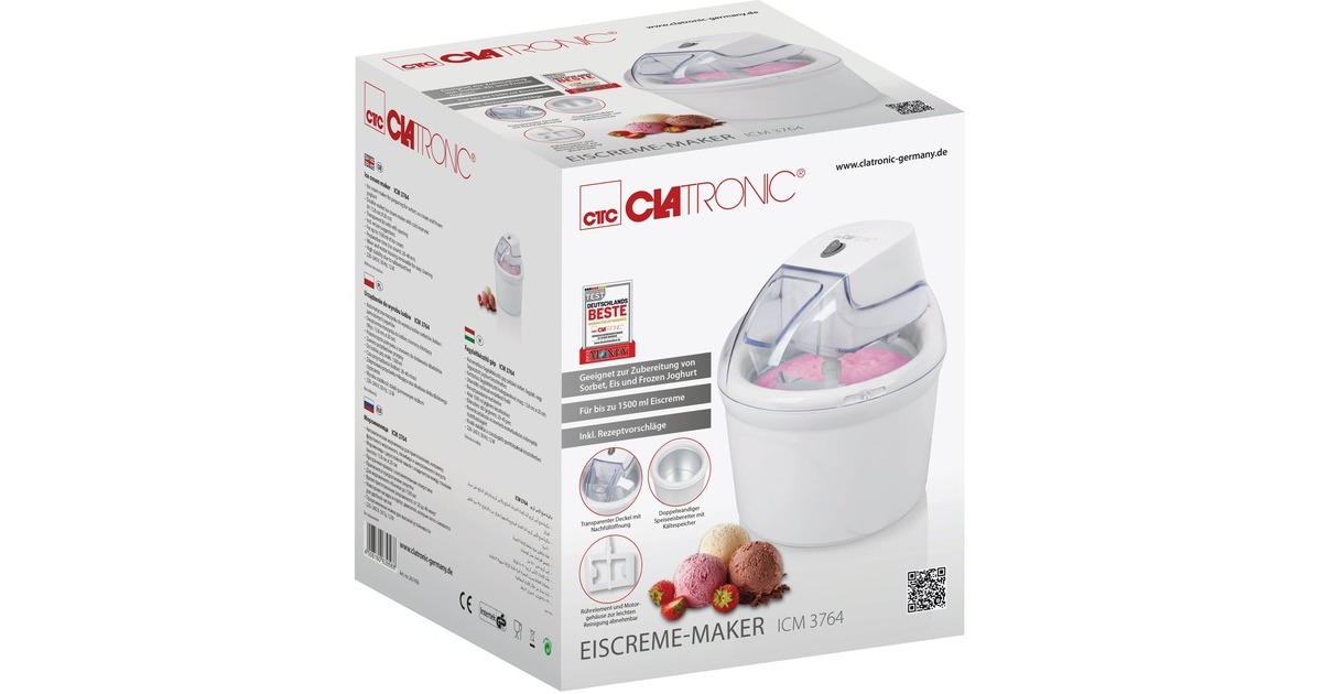 Clatronic Eiscreme-Maker ICM 3764, Eismaschine weiß, für 1.500ml ...