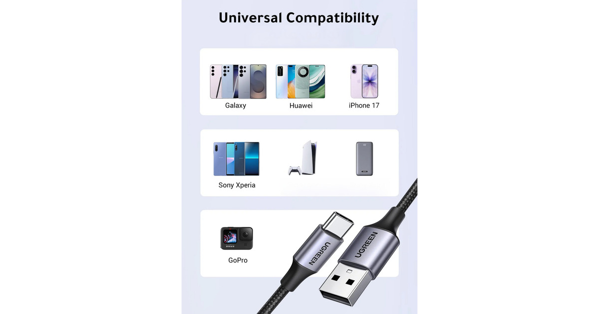 UGREEN US288 USB-A auf USB-C Lade- und Datenkabel schwarz