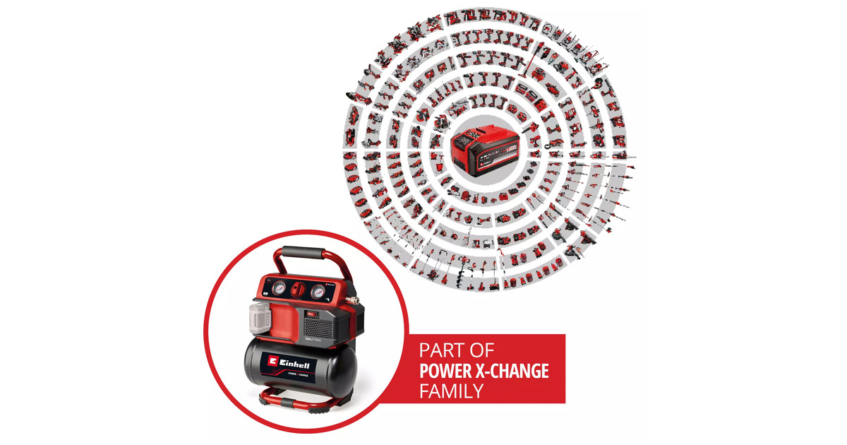 EINHELL Power X-Change Akku-Kompressor TE-AC 18/75 Li OF-Solo, 18Volt schwarz/rot, ohne Akku und ...