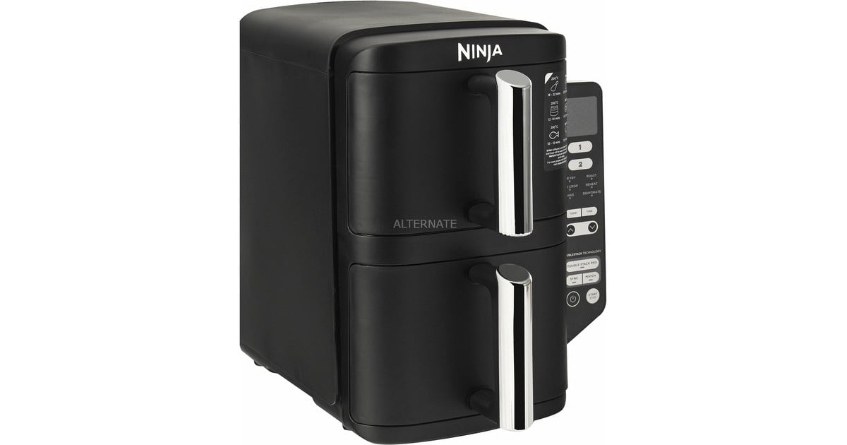 Ninja Double Stack 2-Ebenen Heißluftfritteuse SL300EU schwarz, 2.470 Watt, 2 Körbe je 3,8 Liter