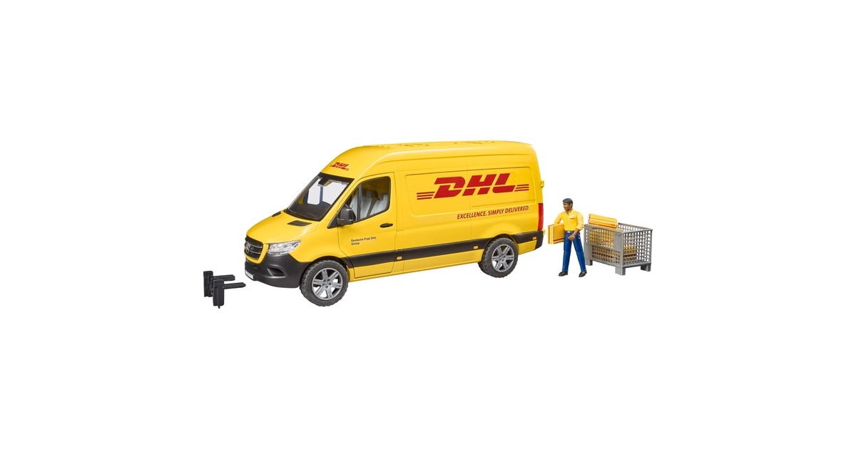 bruder MB Sprinter DHL mit Fahrer, Modellfahrzeug gelb