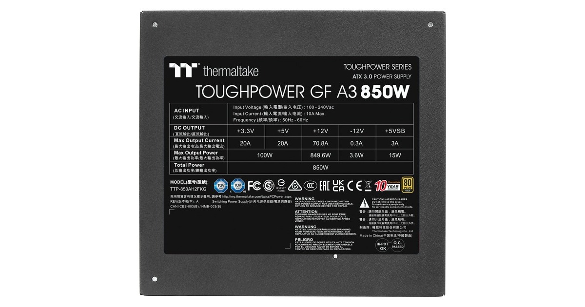 Thermaltake TOUGHPOWER GF A3 Gold 850W - TT Premium Edition, PC-Netzteil schwarz, 1x 12-Pin High ...