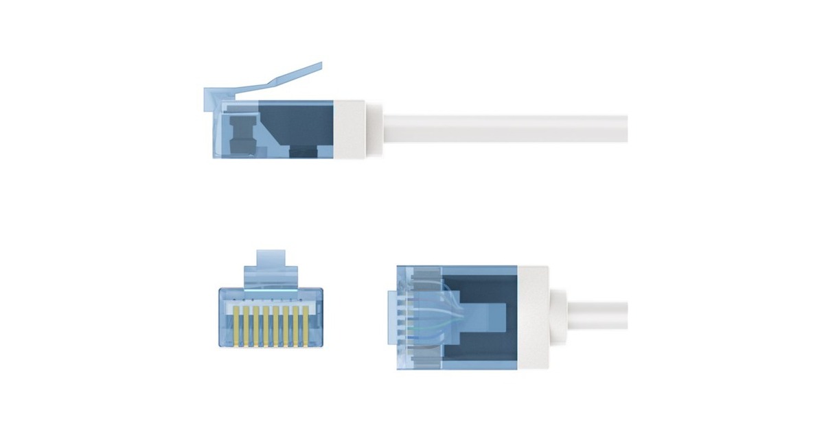 goobay Ultraflexibles Cat.6a Patchkabel slim, U/UTP weiß, 1 Meter, extrakurze Stecker