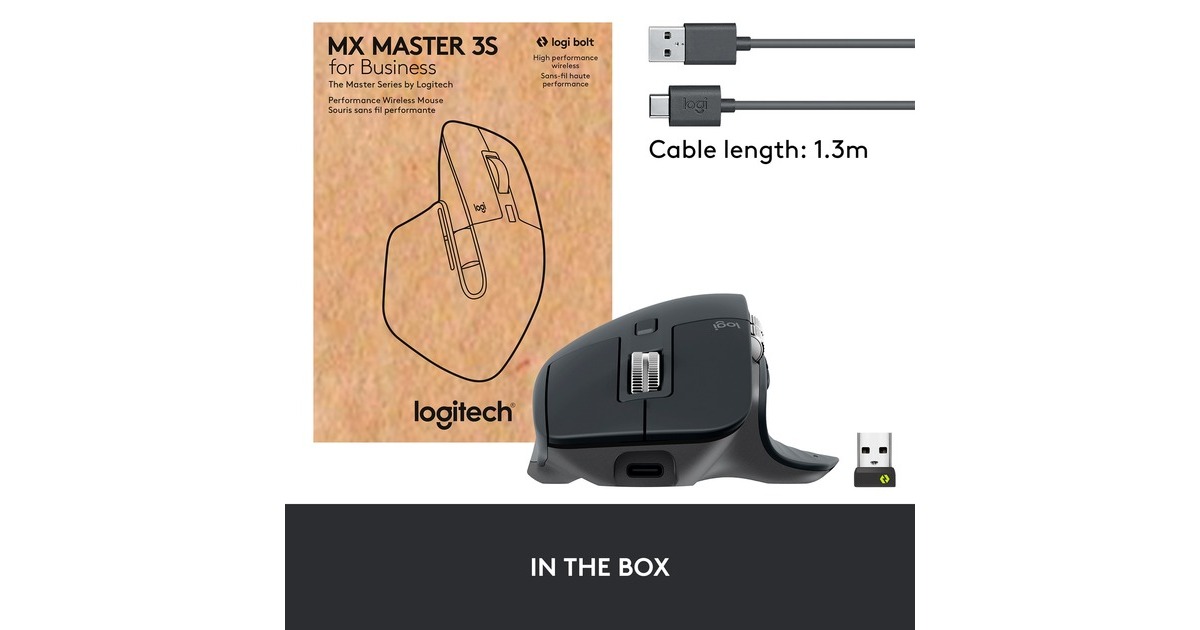 Logitech MX Master 3S for Business, Maus graphit, 7 Tasten, Logi Bolt ...