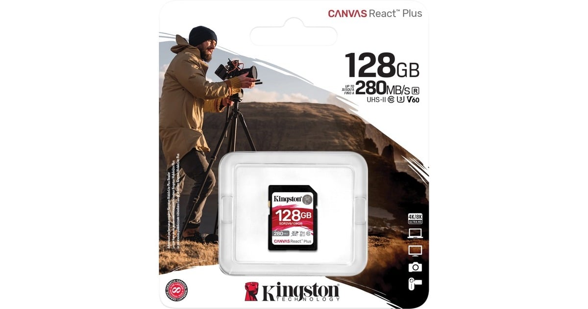 Kingston Canvas React Plus 128 GB SDXC, Speicherkarte schwarz, UHS-II U3, Class 10, V60, A1