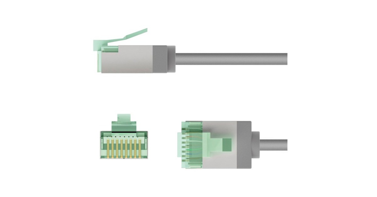 goobay Ultraflexibles Cat.8.1 Patchkabel slim, U/FTP grau, 2 Meter, extrakurze Stecker