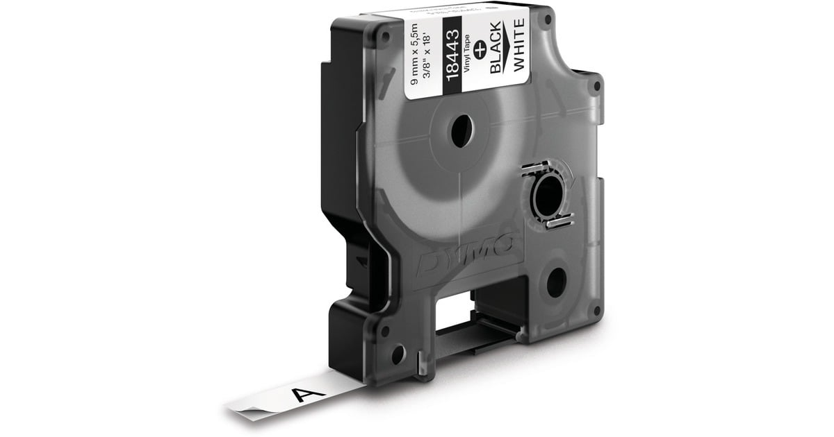 Dymo Rhino IND ORIGINAL Schriftband Vinyl 9mm x 5,5m, schwarz auf weiß permanent klebend, 18443