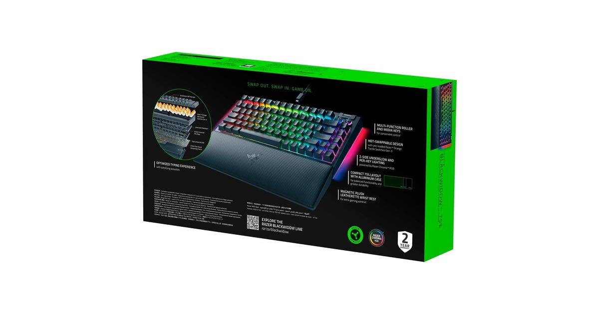 Razer BlackWidow V4 75%, Gaming-Tastatur schwarz, US-International ...