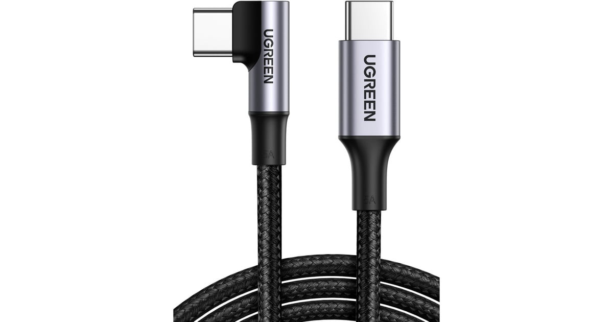 UGREEN 100W USB-C auf USB-C Ladekabel (Winkel 90 Grad) schwarz, 1 Meter ...