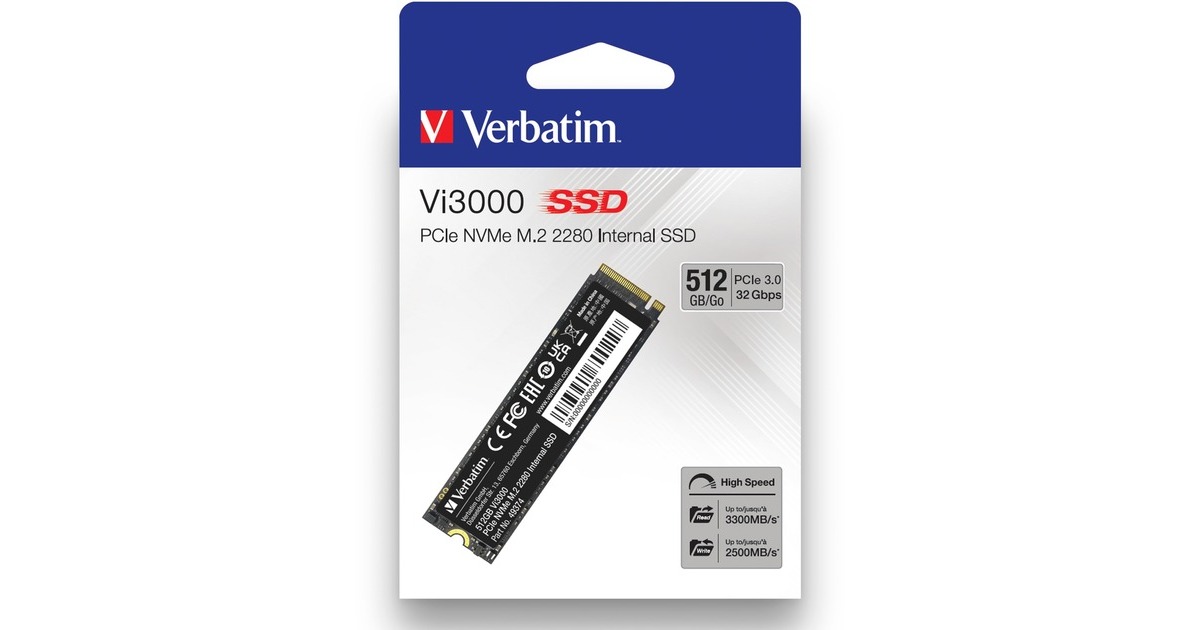 Verbatim Vi3000 512 GB, SSD PCIe 3.0 x4, NVMe, M.2 2280