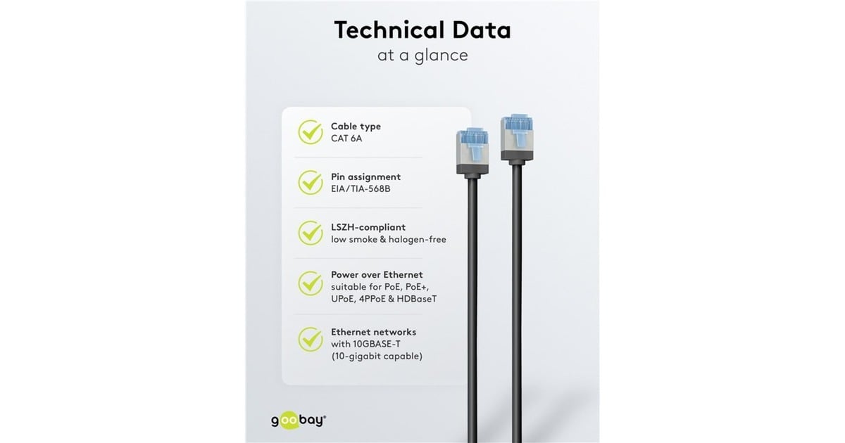 goobay Ultraflexibles Cat.6a Patchkabel slim, U/FTP schwarz, 2 Meter, extrakurze Stecker
