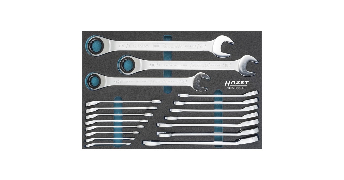 Hazet Knarren-Ring-Maulschlüssel-Satz 163-366/18, Größe 3/3, Schraubenschlüssel 18-teilig