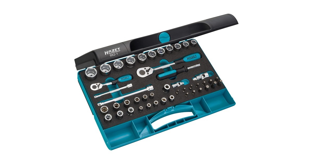 Hazet Steckschlüssel-Satz 882-1, 1/4" + 3/8", 46-teilig, Werkzeug-Set TORX + 6kant, mit zwei ...