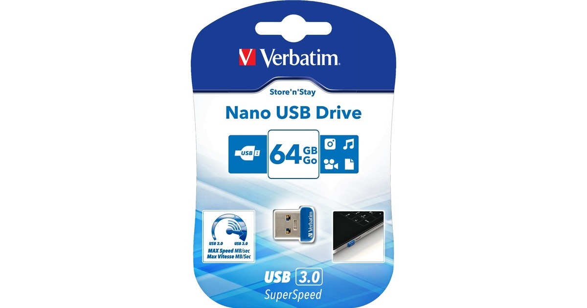 Verbatim Store 'n' Stay Nano 64 GB, USB-Stick blau, USB-A 3.2 Gen 1
