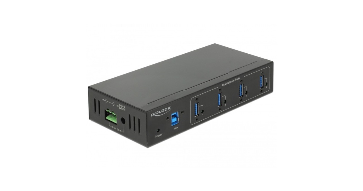 DeLOCK Externer Industrie Hub 4 x USB 3.0 Typ-A, USB-Hub schwarz