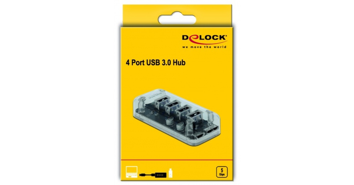 DeLOCK Externer USB 3.0 Hub mit 4 Ports, USB-Hub transparent