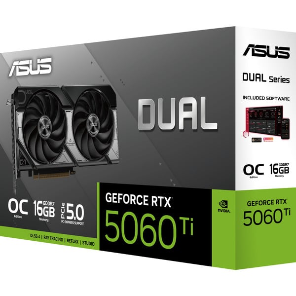 ASUS GeForce RTX 5060 Ti DUAL OC 16GB, Grafikkarte schwarz, DLSS 4, 3x DisplayPort, 1x HDMI 2.1