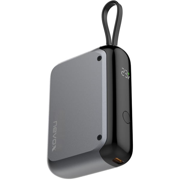 Nevox POWERBANK 10000mAh, integriertes USB-C Kabel grau, 10.000 mAh ...
