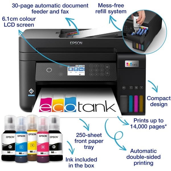 Epson EcoTank ET-3850, Multifunktionsdrucker schwarz, Scan, Kopie, USB ...