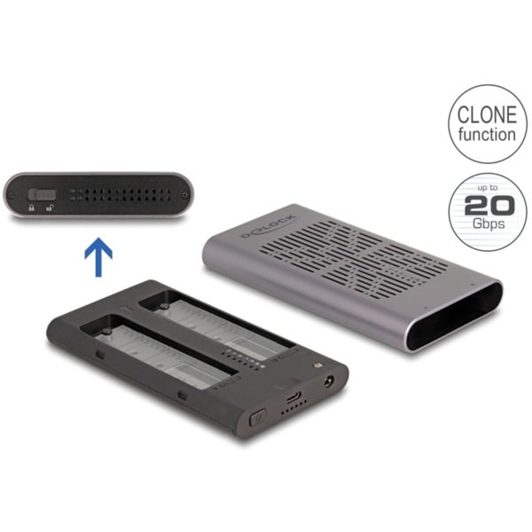 DeLOCK Externes USB 20 Gbps Gehäuse für 2 x M.2 NVMe PCIe SSD, Laufwerksgehäuse grau, Bootfähig ...