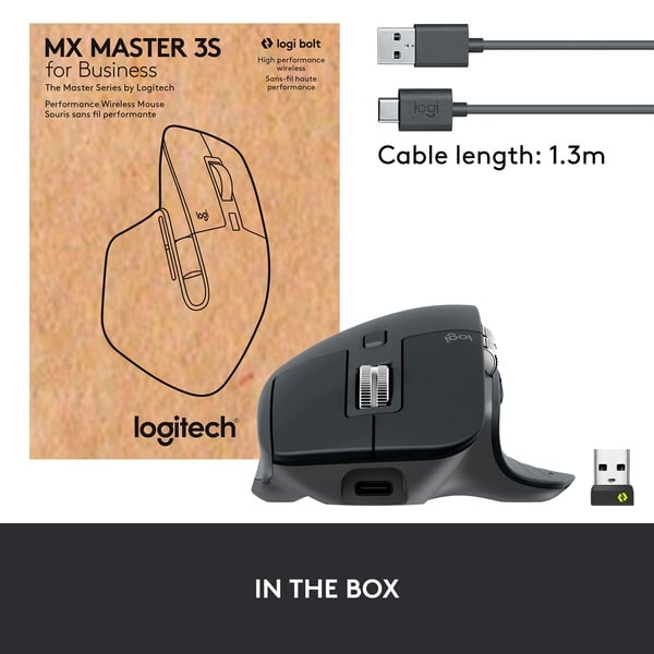 Logitech MX Master 3S for Business, Maus graphit, 7 Tasten, Logi Bolt ...