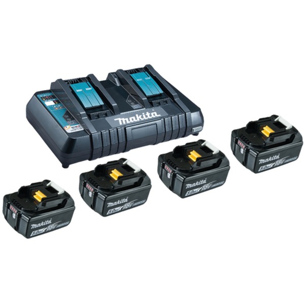 Makita Power Source Kit 18V 5Ah, Set schwarz, 4x Akku BL1850B, 1x Ladegerät DC18RD