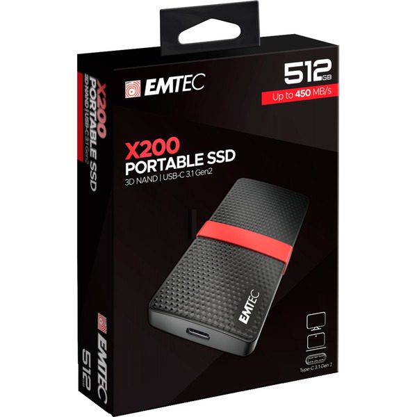 Emtec X200 Portable SSD 512 GB, Externe SSD schwarz/rot, USB-C 3.2 Gen ...