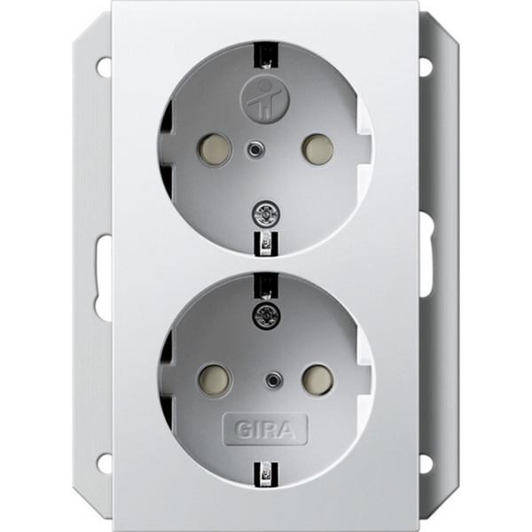 0 Doppeldose Schutzkontakt Steckdose einfach matt weiß, Retail