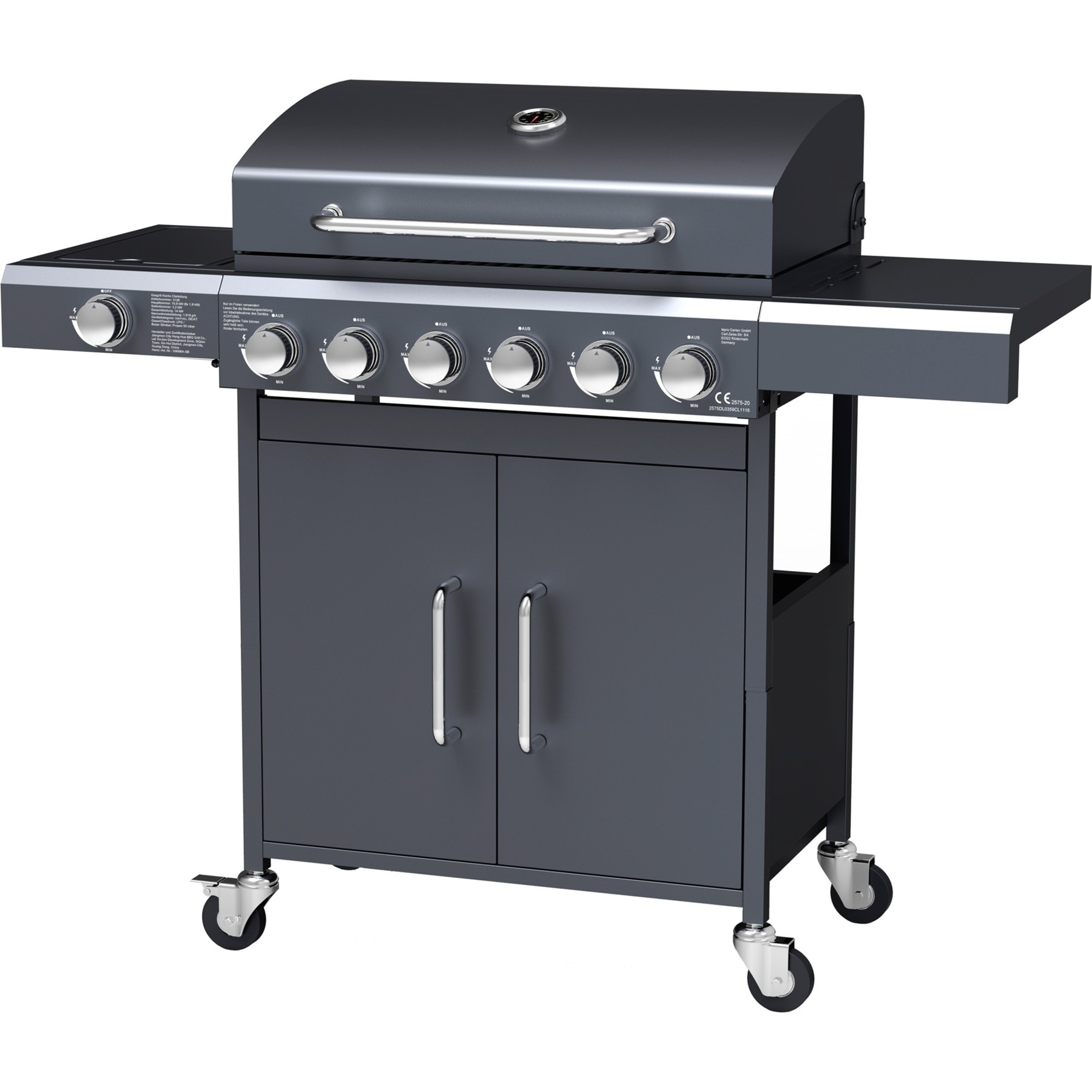 Tepro Gasgrill Cincinnati, mit Seitenbrenner schwarz (matt), 14 kW Outlet