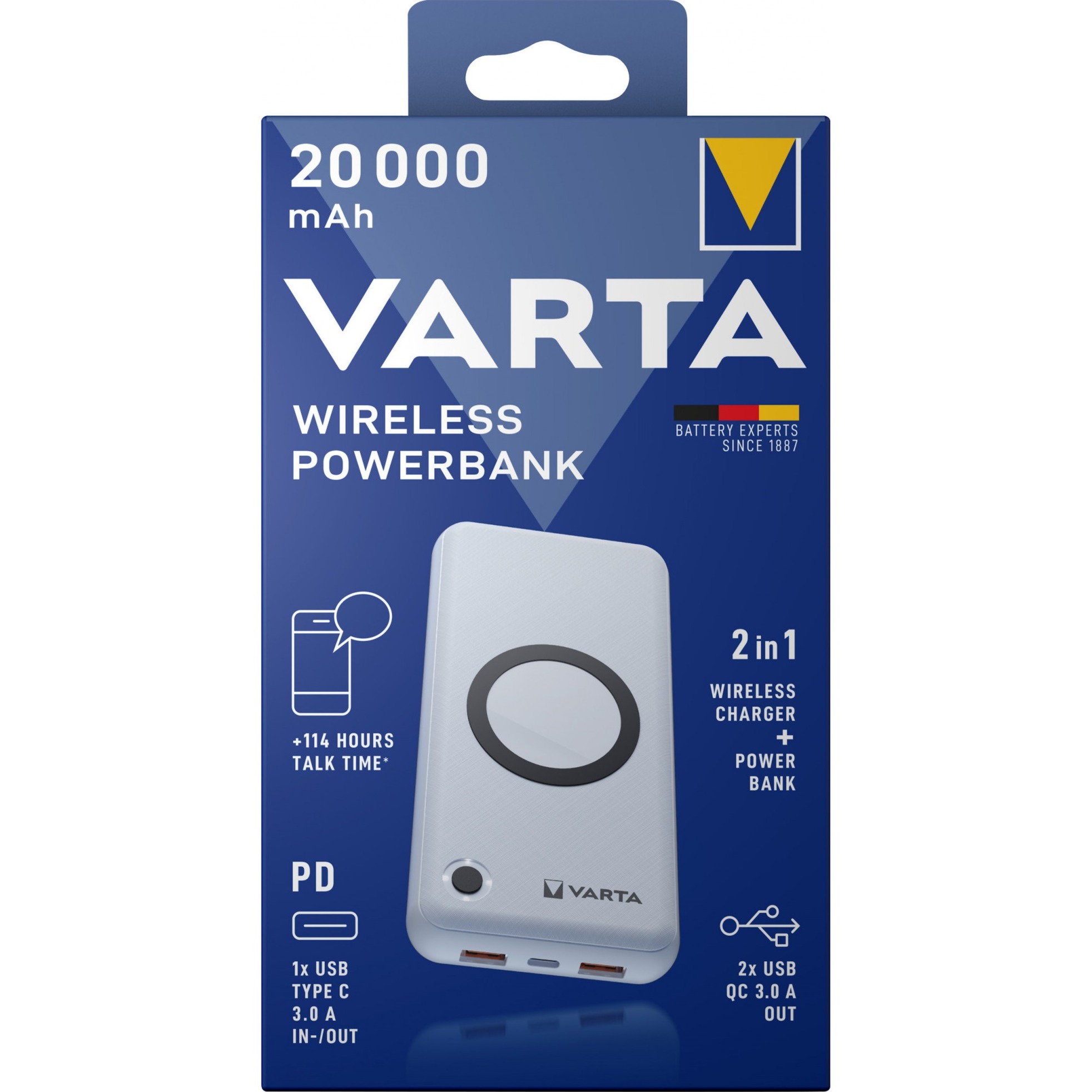 VARTA Wireless Powerbank 20.000 weiß, 20.000 mAh, Qi, Power Delivery ...
