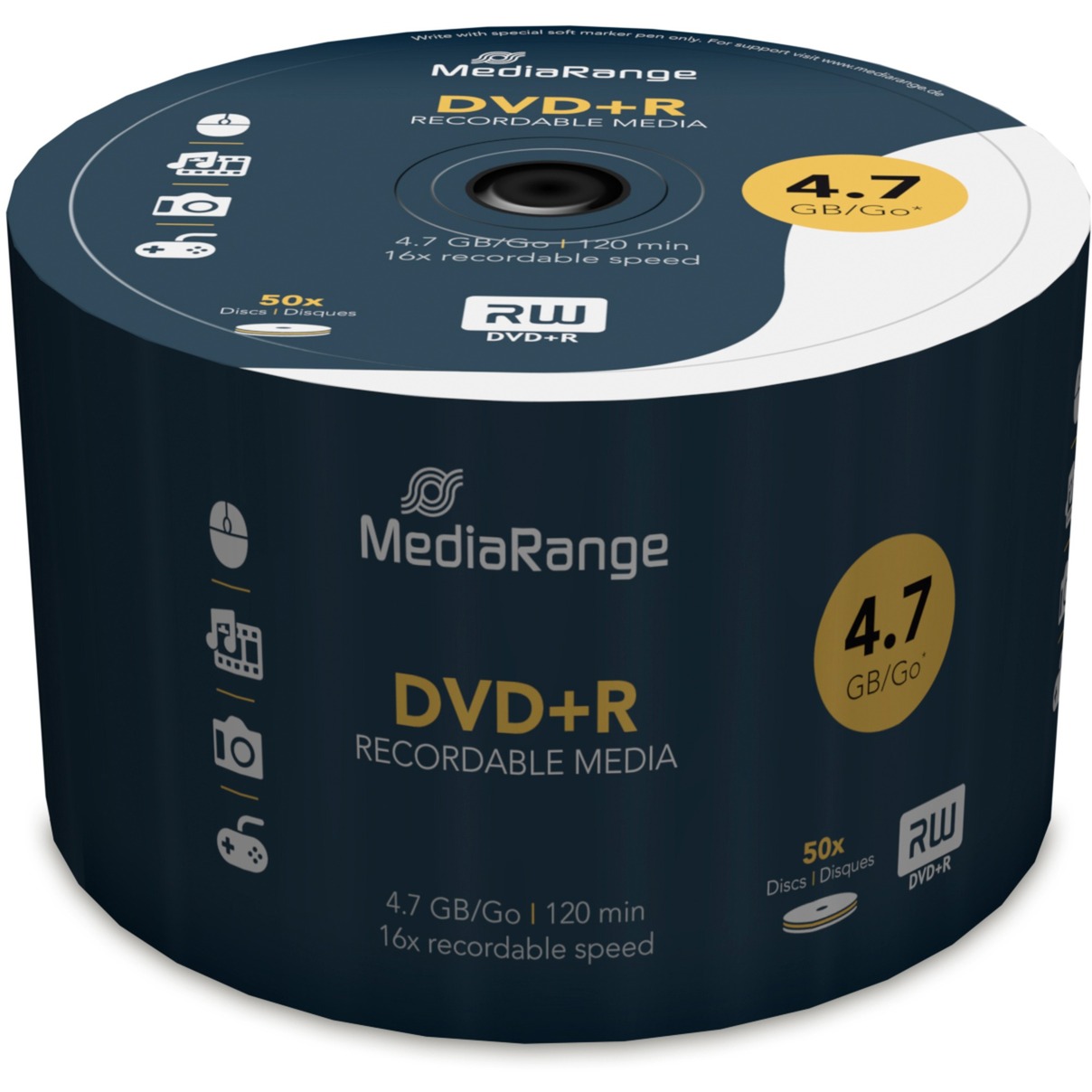 MediaRange DVD+R 4,7 GB, DVD-Rohlinge 16fach, 50 Stück
