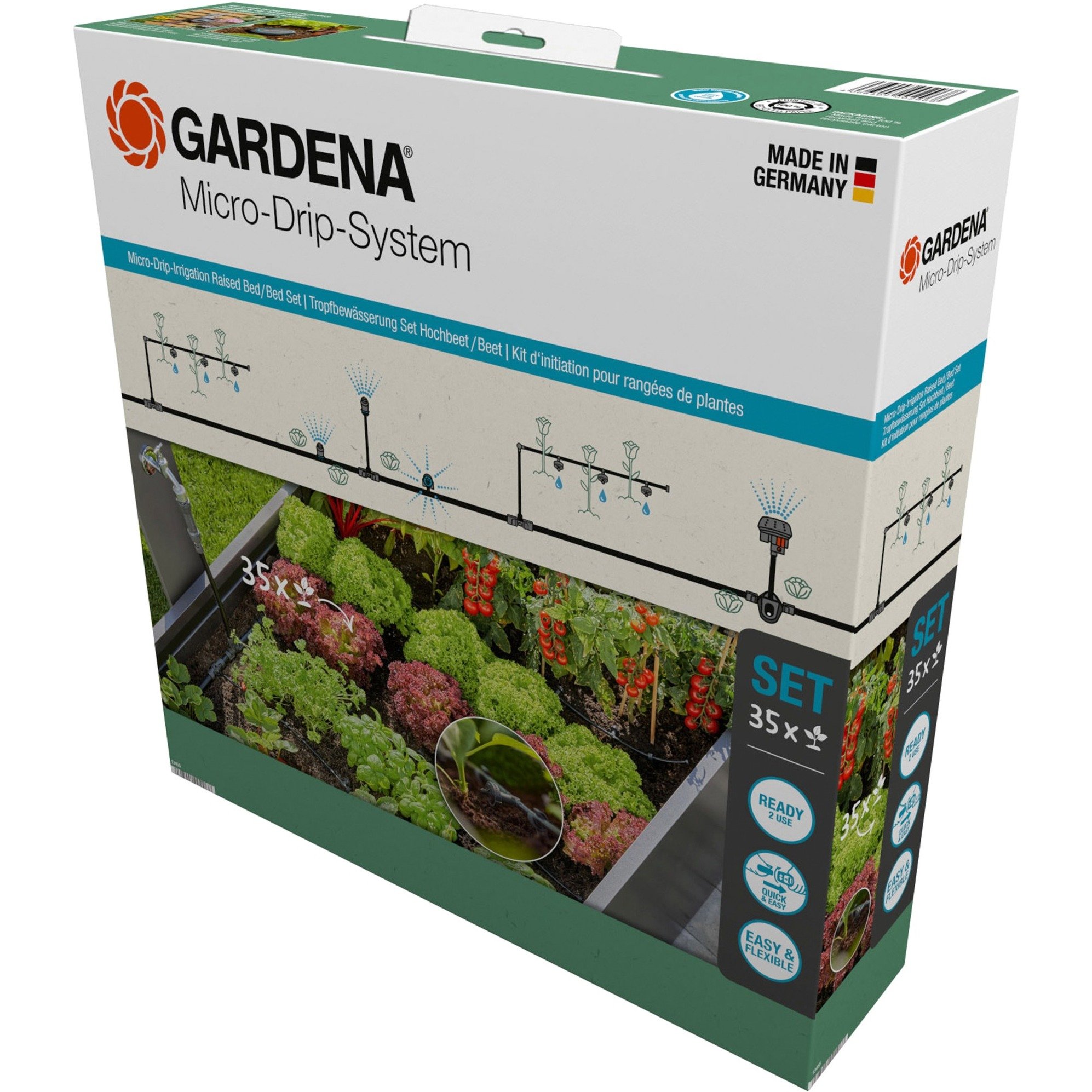 GARDENA Micro-Drip-System Tropfbewässerung Set Hochbeet/Beet, 35 Pflanzen, Tropfer schwarz/grau ...