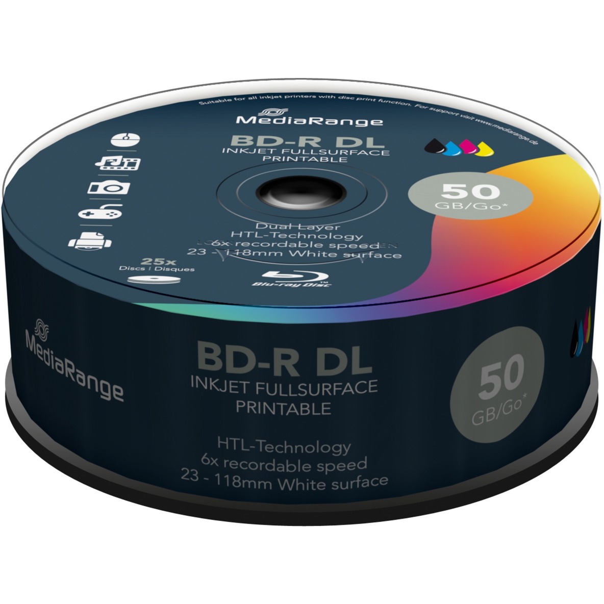 MediaRange BD-R Dual Layer 50 GB, Blu-ray-Rohlinge 6-fach, 25 Stück